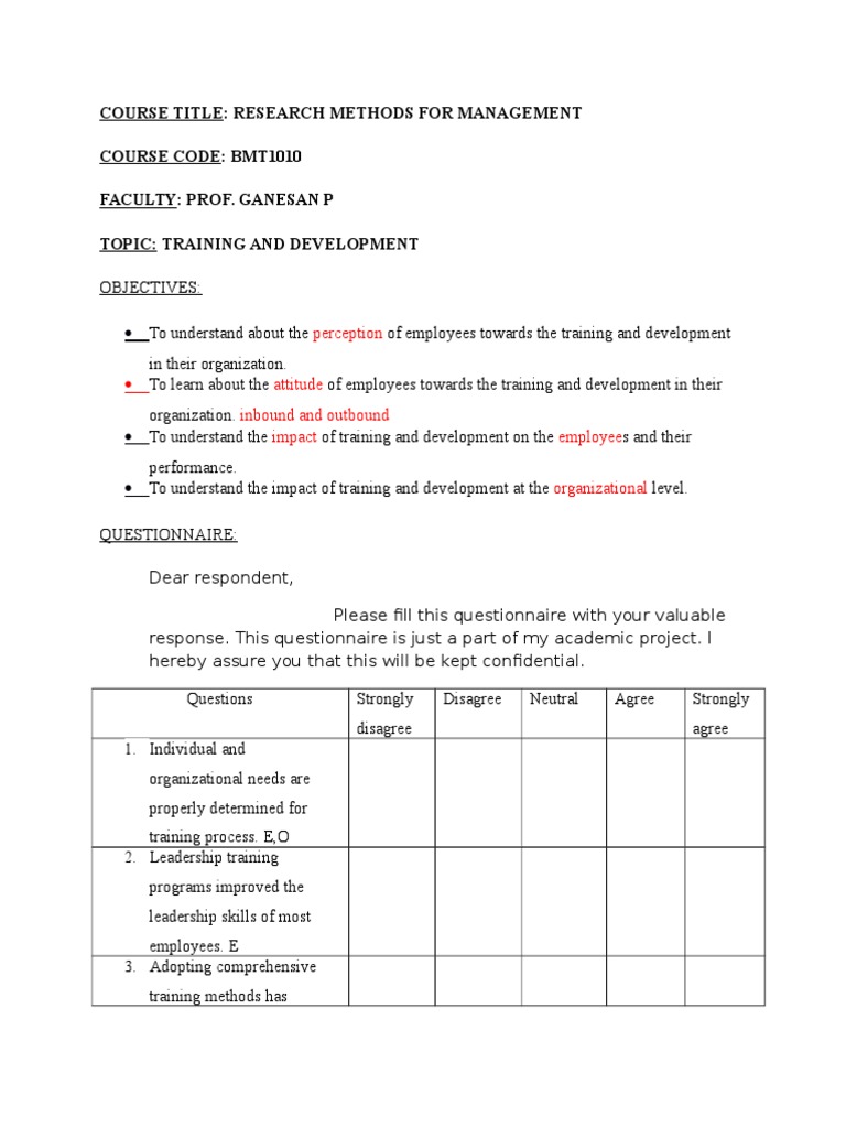 Course Title: Research Methods For Management Course Code: Bmt1010 ...
