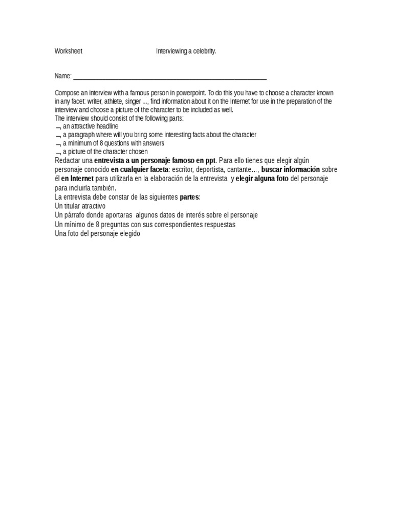 Worksheet Interviewing A Celebrity | PDF