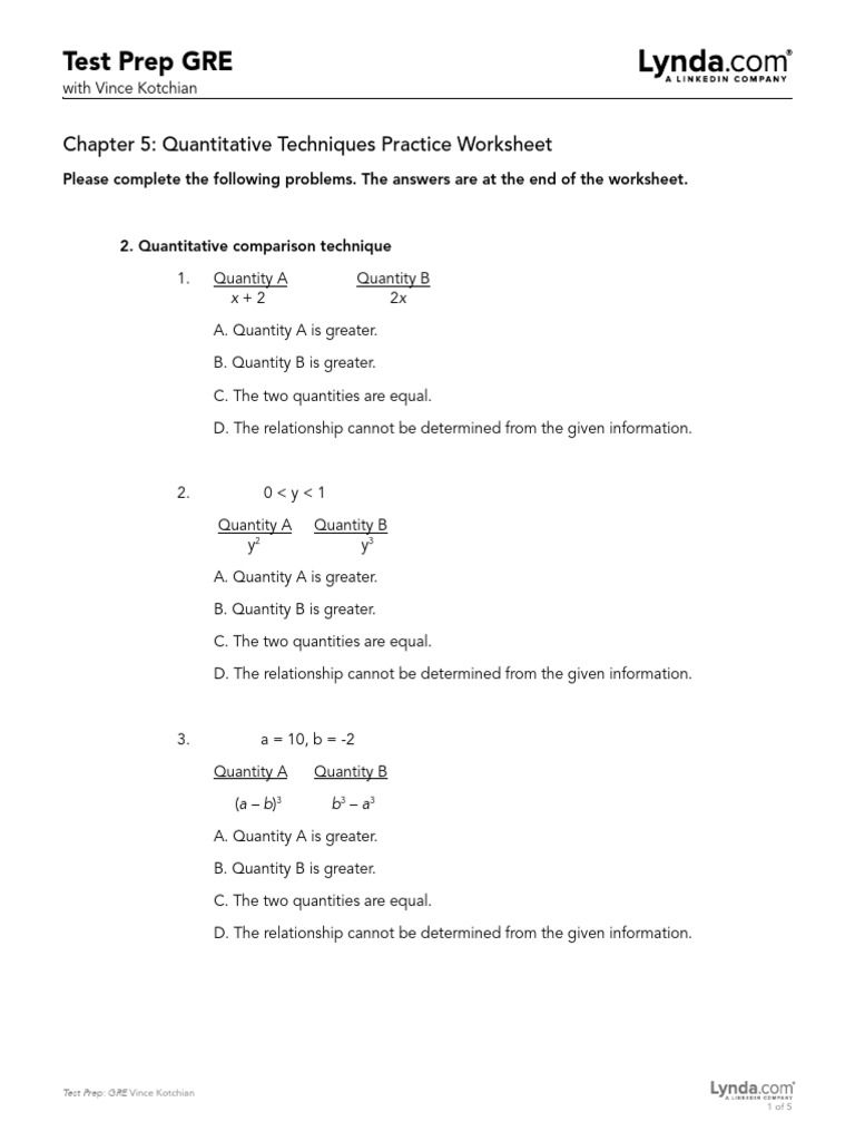 Chapter 5 - Quantitative Techniques Practice Worksheet | PDF | Ratio ...
