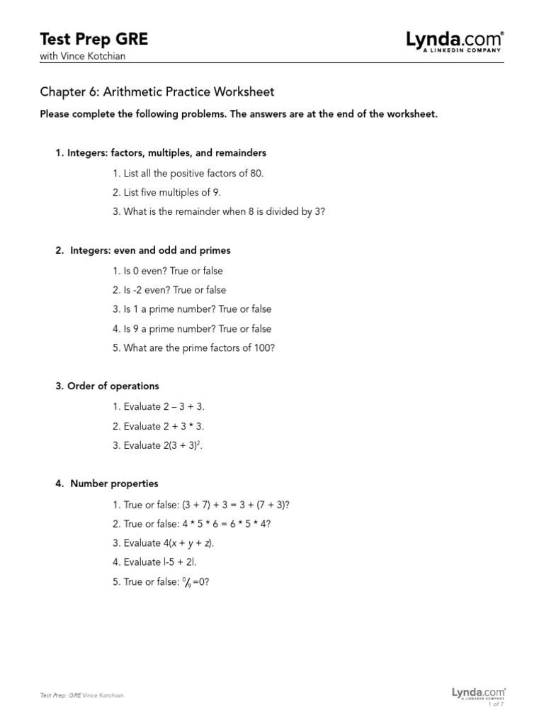 Chapter 6 - Arithmetic Practice Worksheet | PDF | Fraction (Mathematics ...