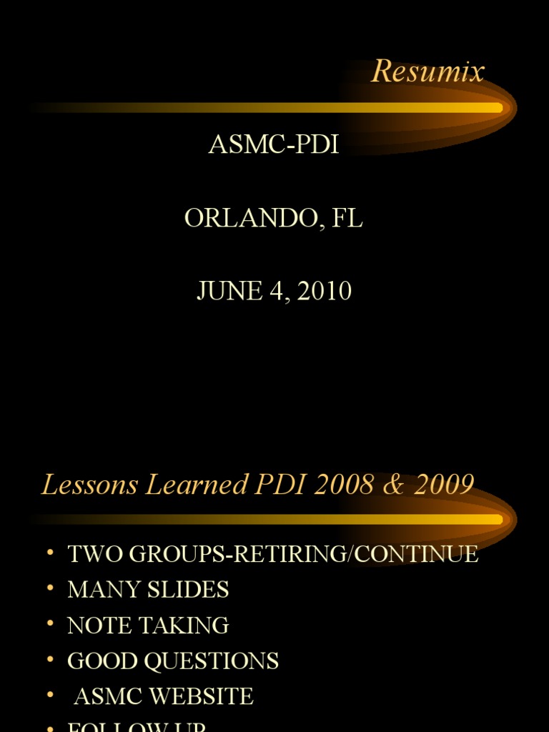 Asmc-Pdi Orlando, FL JUNE 4, 2010: Resumix | PDF | Audit | Budget