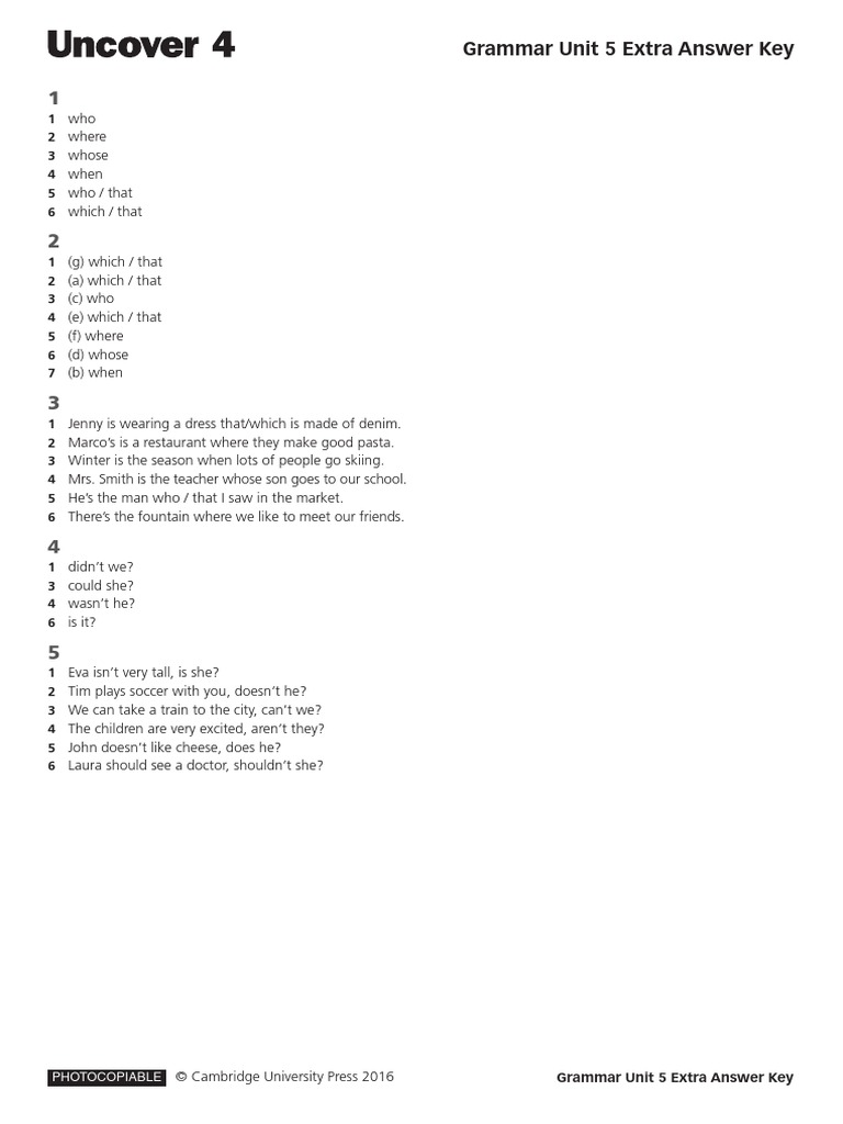 Unit 5 Grammar Extra Answer Key | PDF