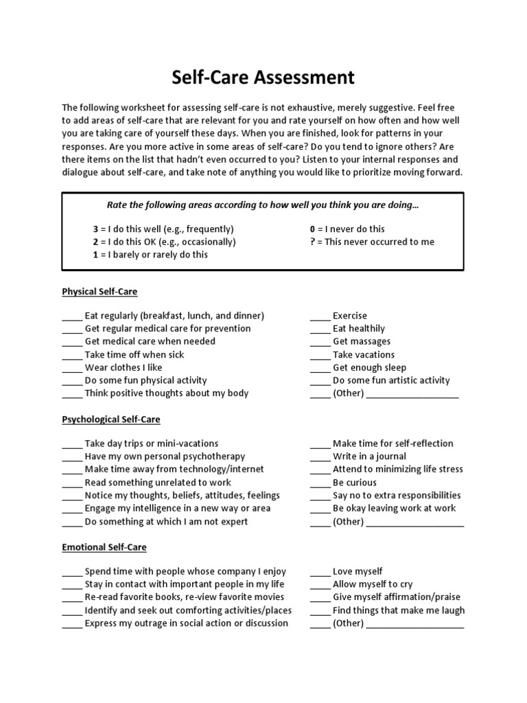 self-care assesment | Cognitive Science | Psychology & Cognitive Science