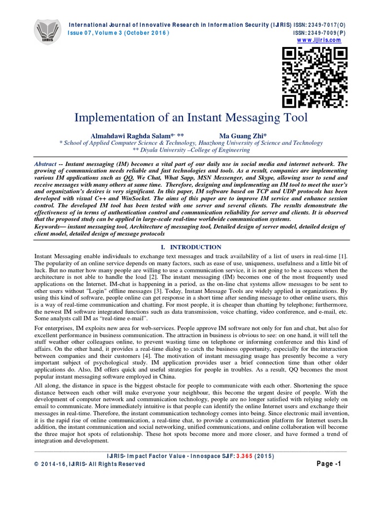 Implementation of An Instant Messaging Tool | PDF | Instant Messaging ...