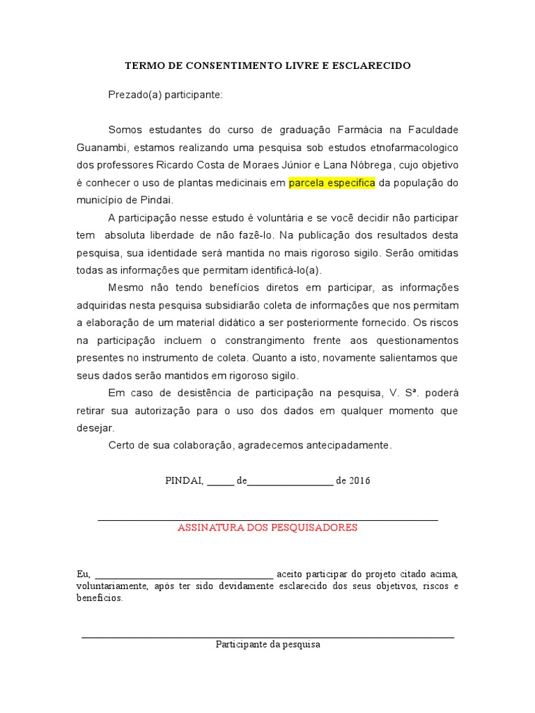 Termo de Consentimento Livre e Esclarecido (TCLE) Original