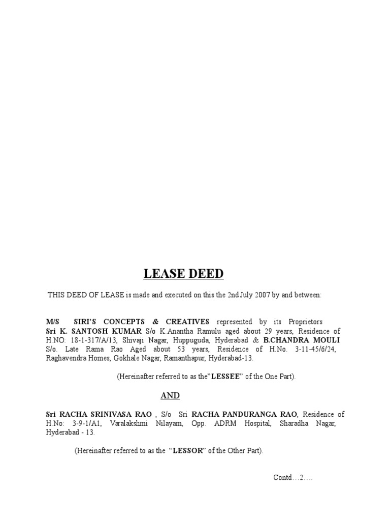 Lease Deed | PDF | Lease | Leasehold Estate