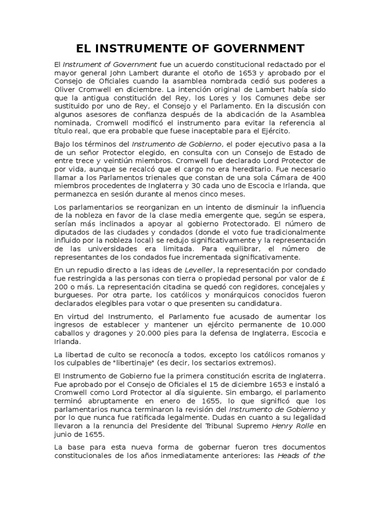 Instrument of Government | PDF | Oliver Cromwell | Parlamento