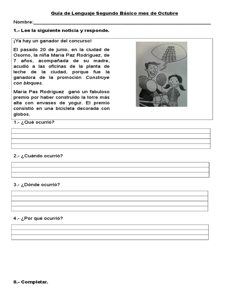 Guía de Lenguaje Segundo Básico Mes de Octubre