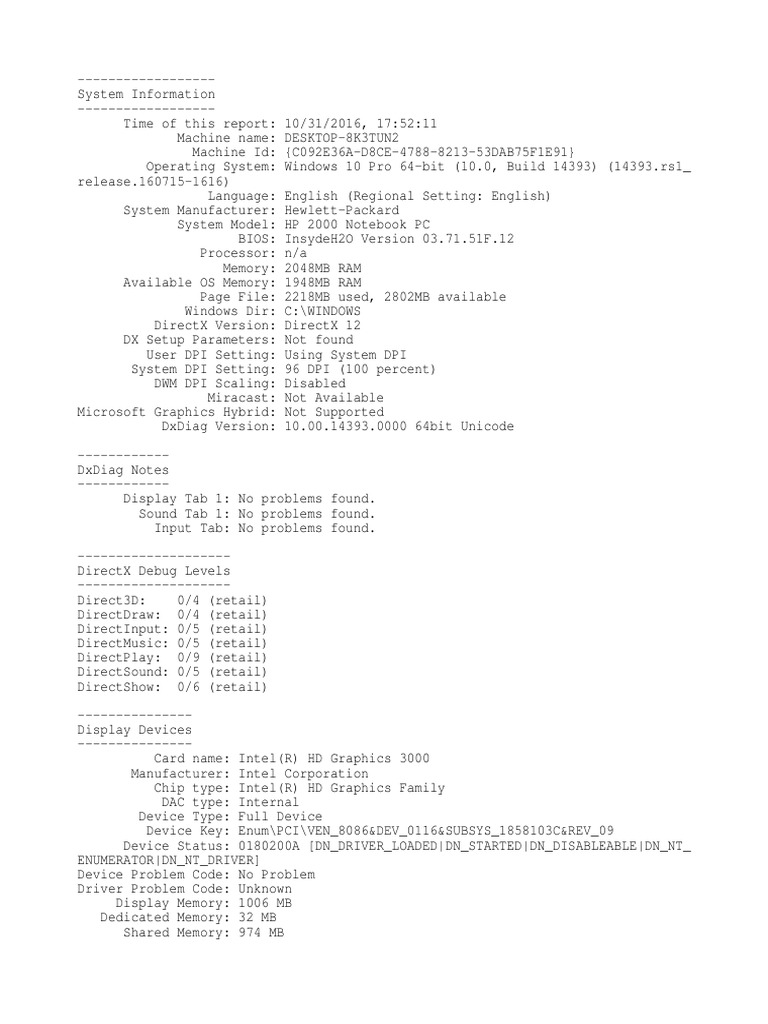 DX Diag | PDF | Device Driver | Codec