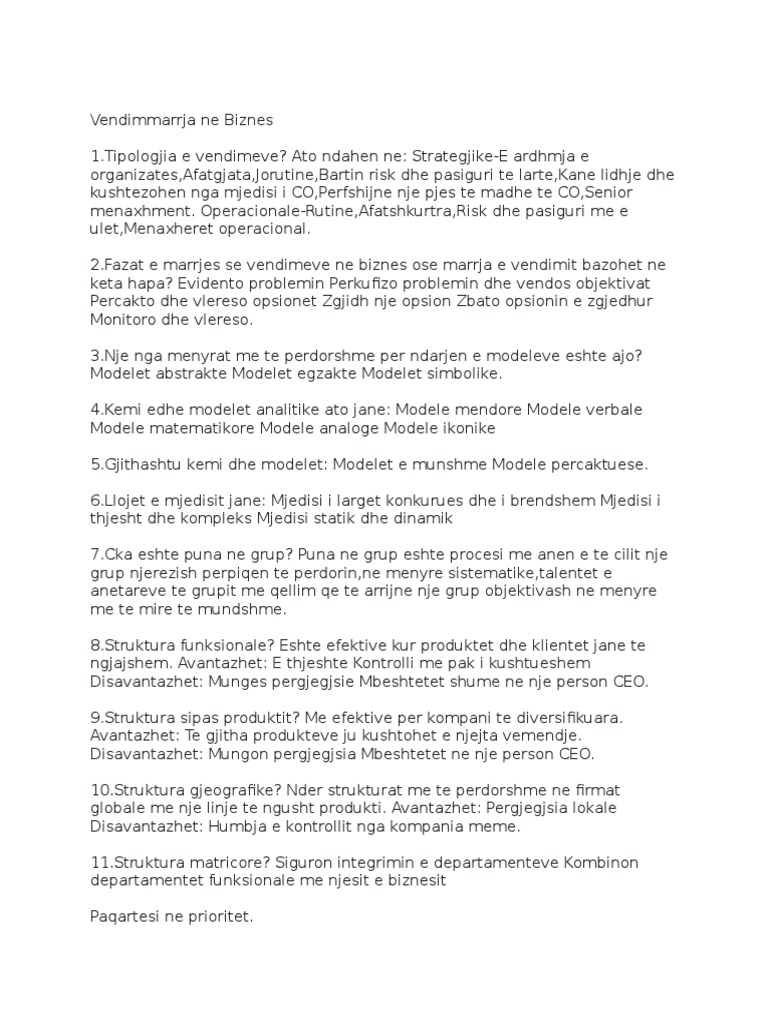 Vendimmarrja Ne Biznes | PDF