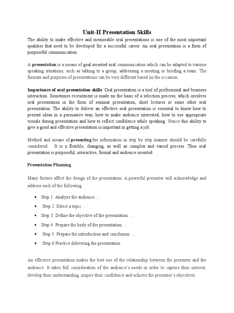 Unit Ii Presentation Skills Pdf Human Communication Communication