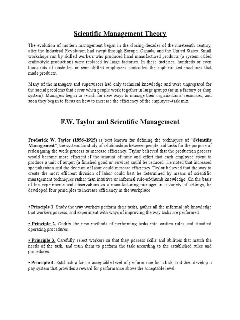 The Evolution and Impact of Scientific Management Theory: Frederick ...
