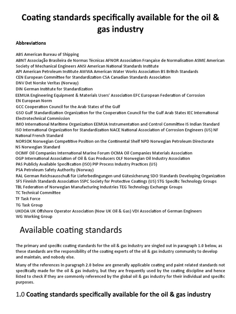 List of Coatings Standards For The Oil and Gas Industry | PDF | Paint ...