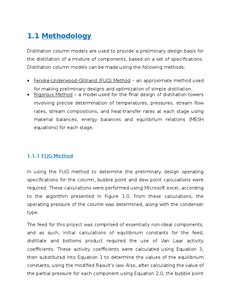 Analysis of Distillation Column Design Using Fenske-Underwood-Gilliland ...