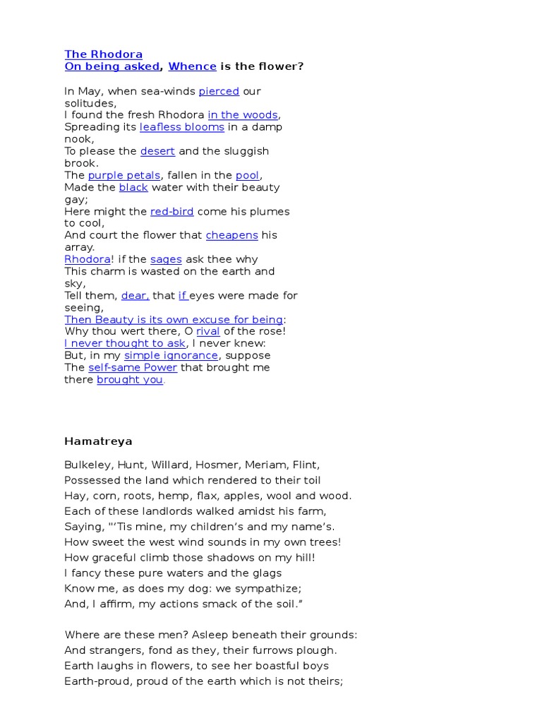 R. W. Emerson - Rhodora, Days, Brahma, Hamatreya (Poems) | PDF | Nature