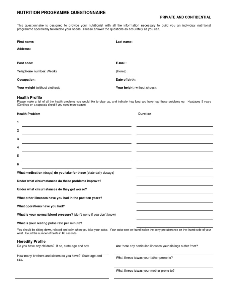 Nutrition Questionnaire 1 | PDF | Dermatitis | Lunch