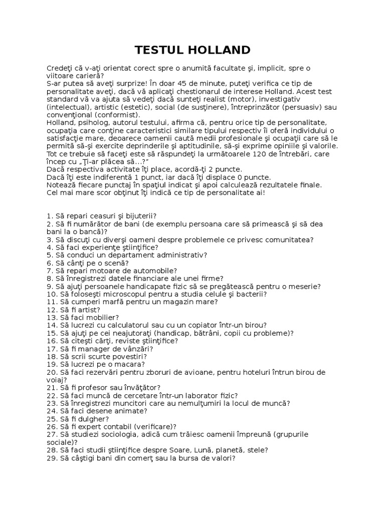 Testul Holland | PDF
