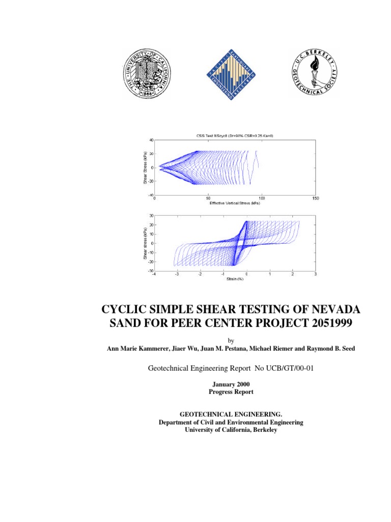Cyclic Simple Shear Testing of Navada Sand For Peer Center Project Ucb ...