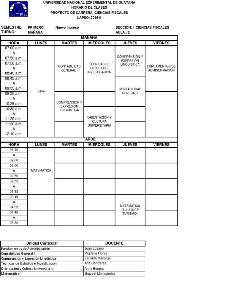 Horario Uneg Ii 2016 | PDF | Finanzas del gobierno | Economias