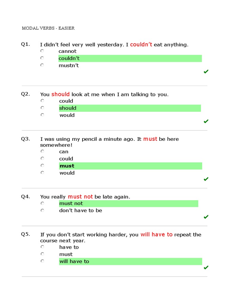 Modal Verbs for English Learners | PDF