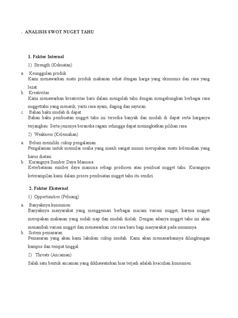 Analisis Swot Nuget Tahu | PDF