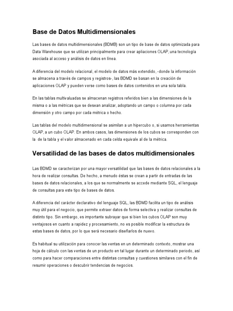 Base de Datos Multidimensionales | PDF | Bases de datos | Base de datos relacional