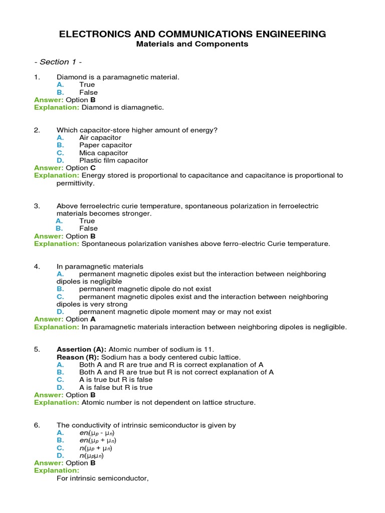 ECE Materials and Components Section 1 | PDF | Electric Current | Capacitor