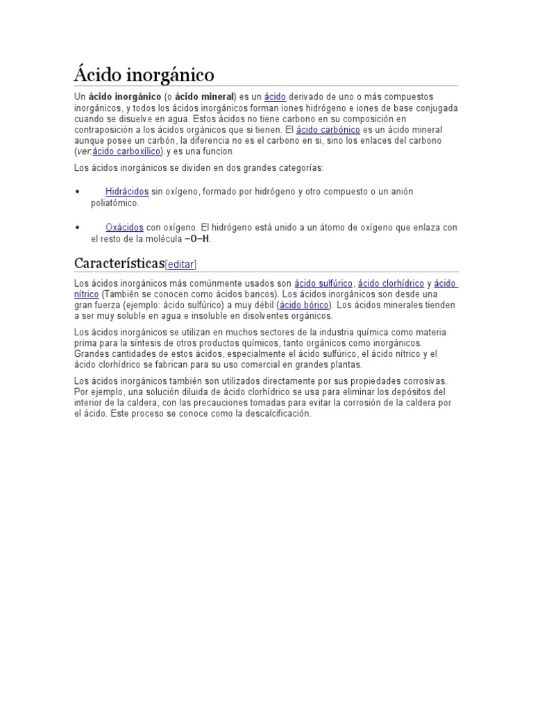 Diferencias entre ácidos orgánicos e inorgánicos | PDF | Ácido ...