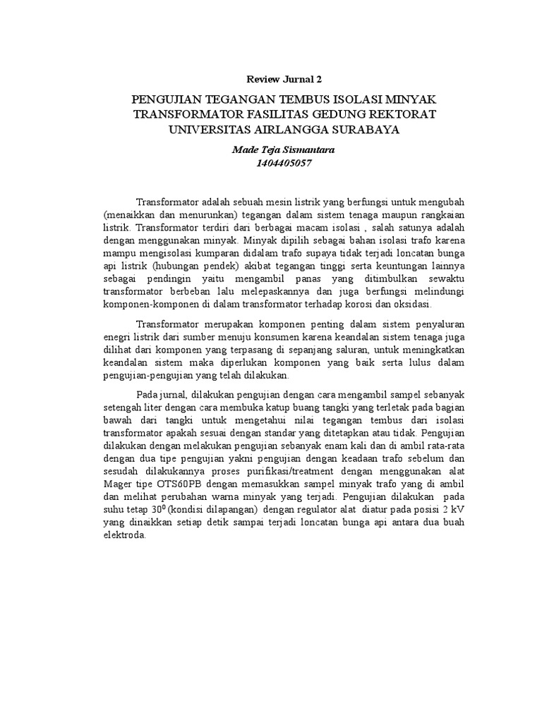 Review Jurnal Pengujian Transformator | PDF