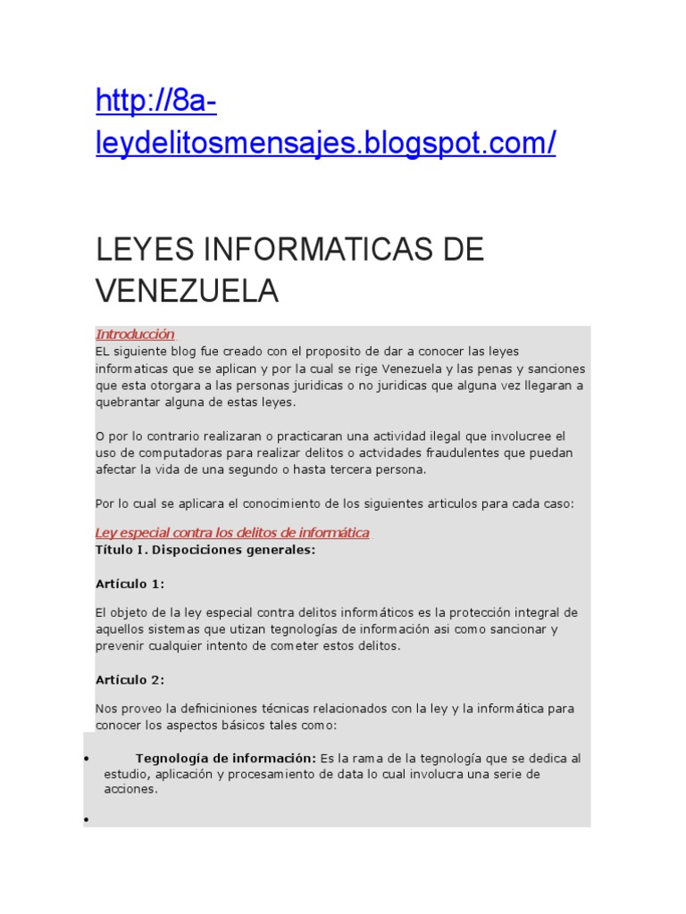 Leyes Informaticas de Venezuela | PDF | Cibercrimen | Conocimiento