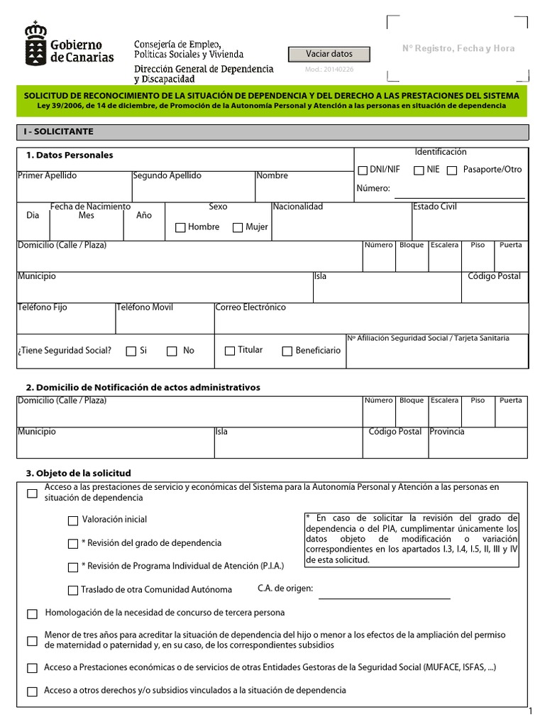 Solicitud Reconocimiento de La Dependencia Nueva | PDF | Instituciones sociales | Ciencias sociales