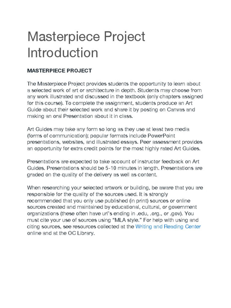 Masterpiece Project Introduction | PDF