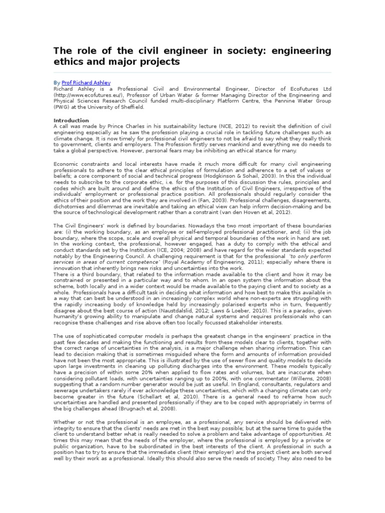 The Role of the Civil Engineer in Society (1) | Combined Sewer ...