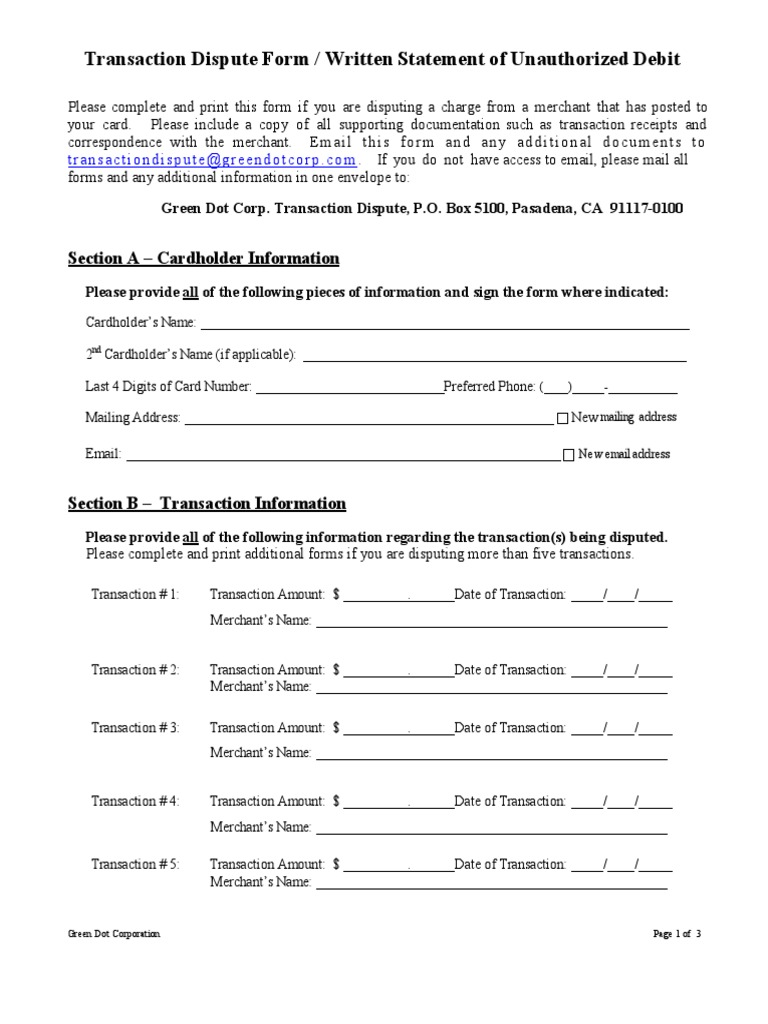 Transaction Dispute Form en PDF | PDF | Debit Card | Credit Card