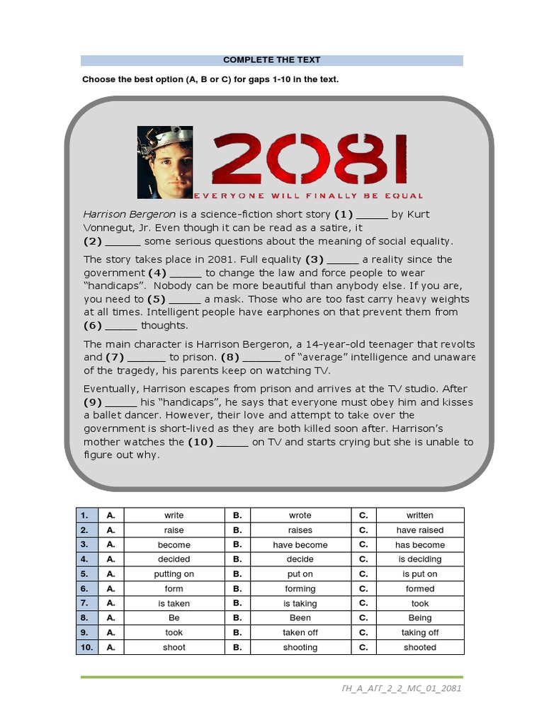 Harrison Bergeron Is A Science-Fiction Short Story (1) - by Kurt | PDF