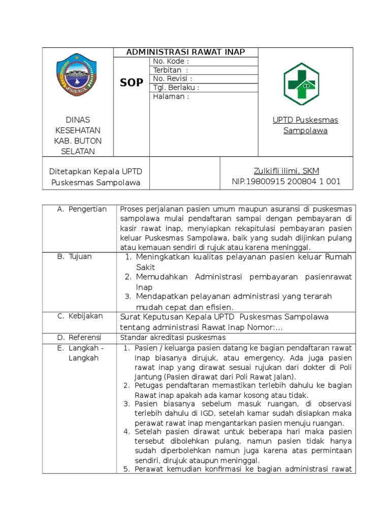 Sop Administrasi Rawat Inap | PDF