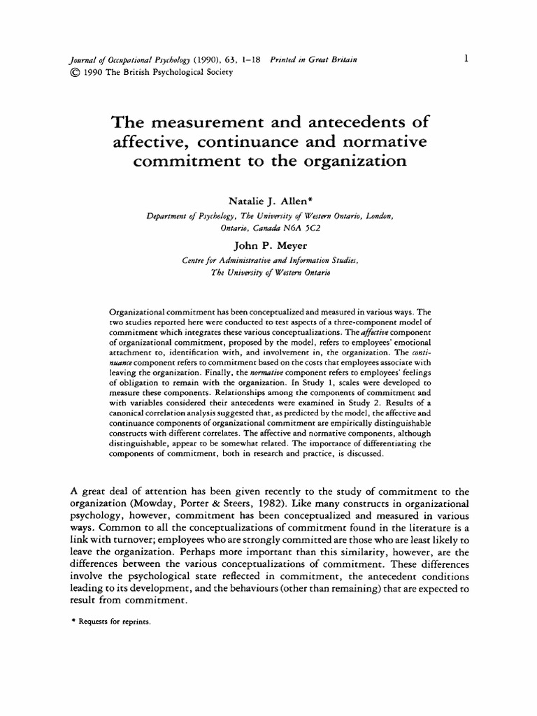 The Measurement and Antecedents Affective, Continuance and Normative Commitment To The ...