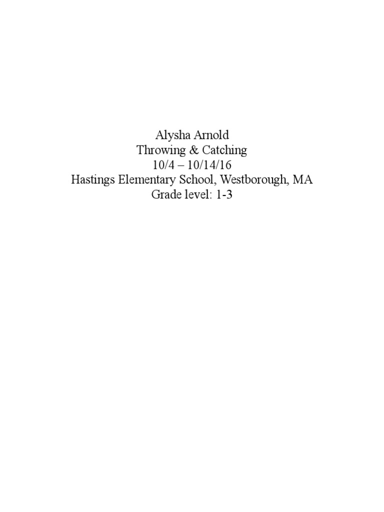 Throwing Catching Unit Plan - Outcomes | PDF | Educational Assessment ...