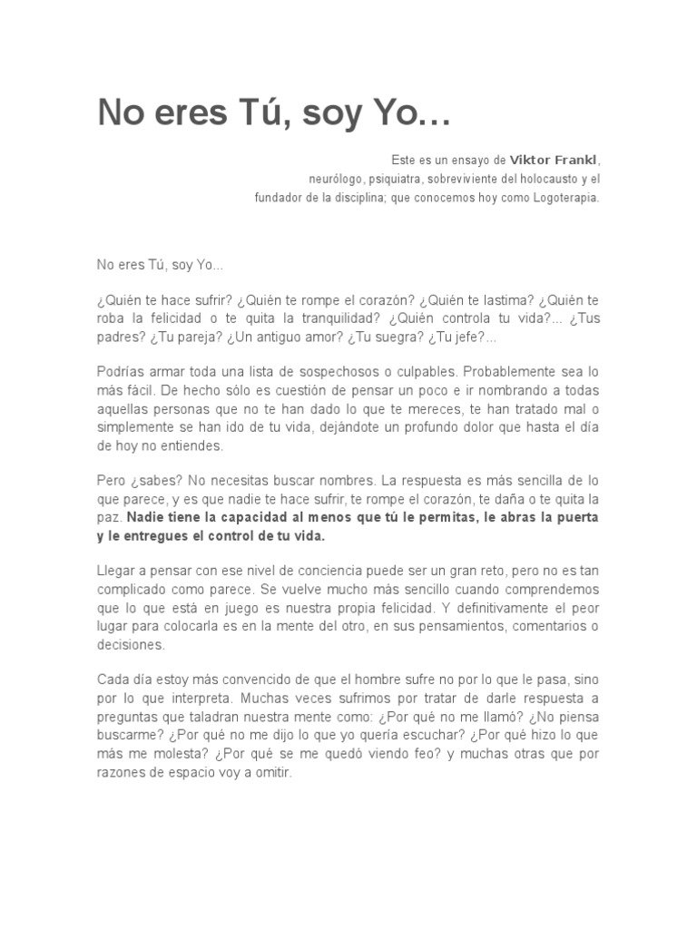 Lectura No Eres Tú Soy Yo | PDF | Libertad | Amor