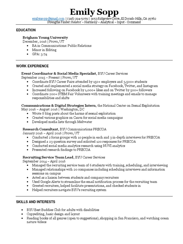 Emily Sopp Resume 10-11-16 | PDF | Social Science