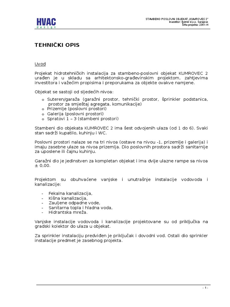 Tehnicki Opis ViK | PDF