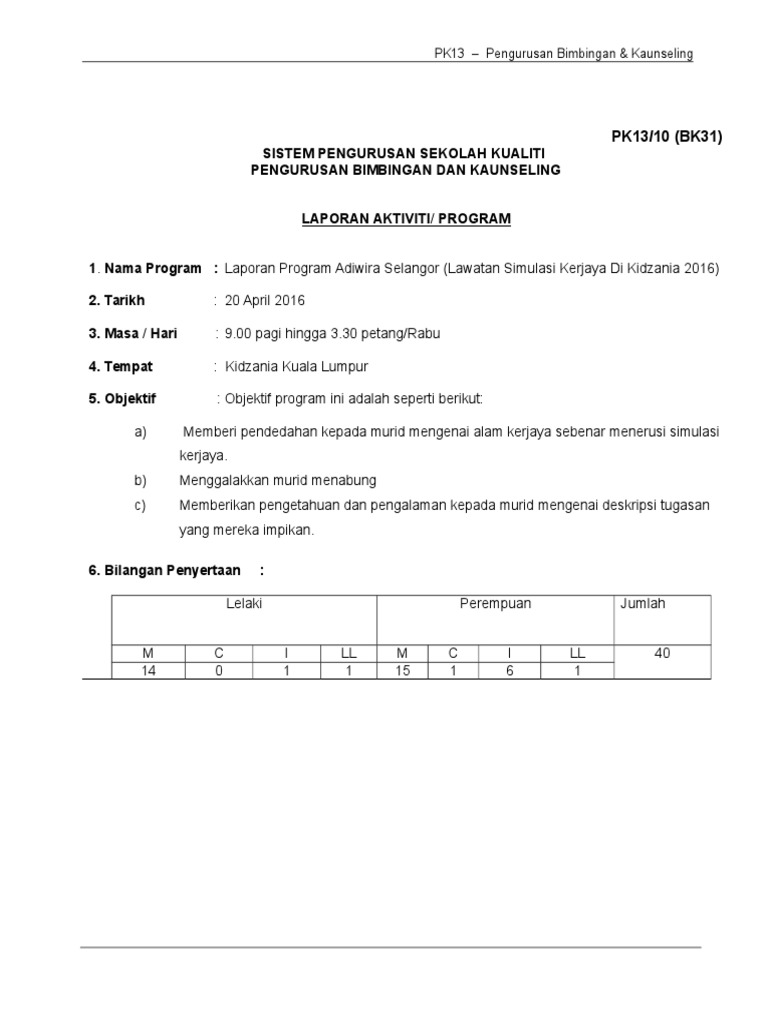 Laporan Lawatan Kerjaya 2016 | PDF