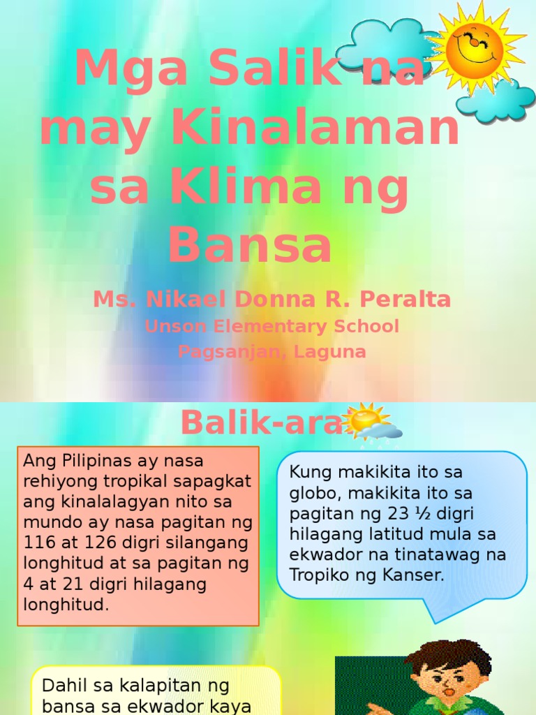K12 Araling Panlipunan Aralin 5 Mga Salik Na May Kinalaman Sa Klima Ng Bansa