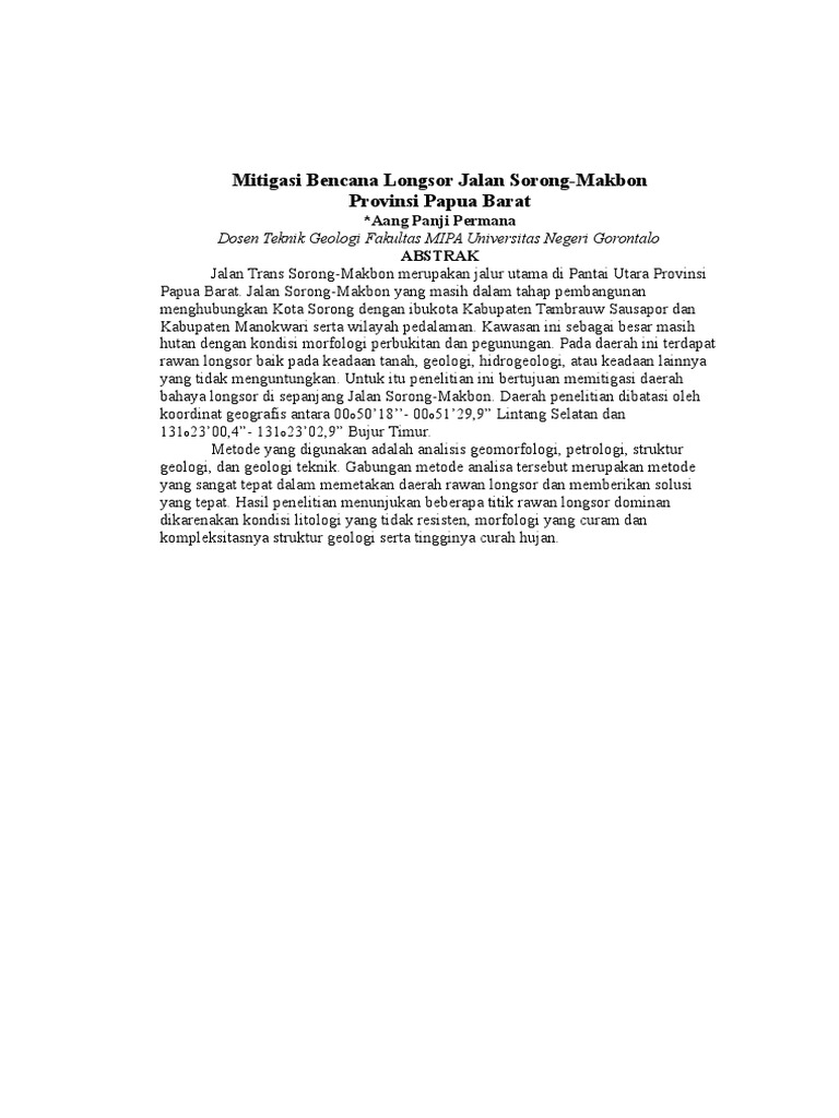Mitigasi Bencana Longsor Jalan Sorong | PDF