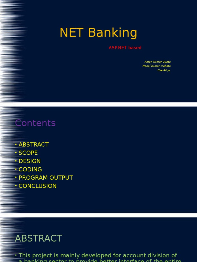 NET Banking: Aman Kumar Gupta Manoj Kumar Mahato Cse 4 Yr | PDF ...