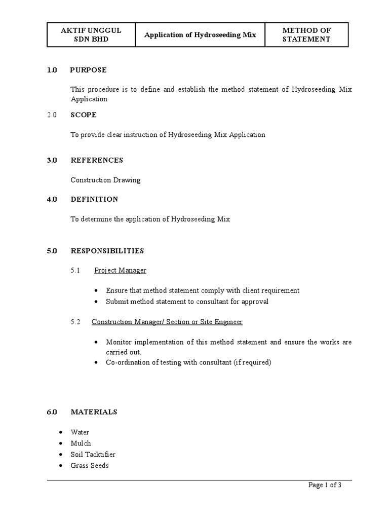 Method Statement for Hydroseeding | Construction Management | Soil