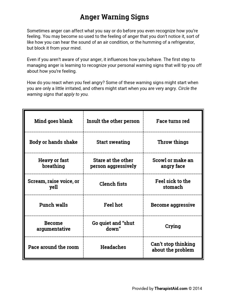 Anger Warning Signs PDF | PDF
