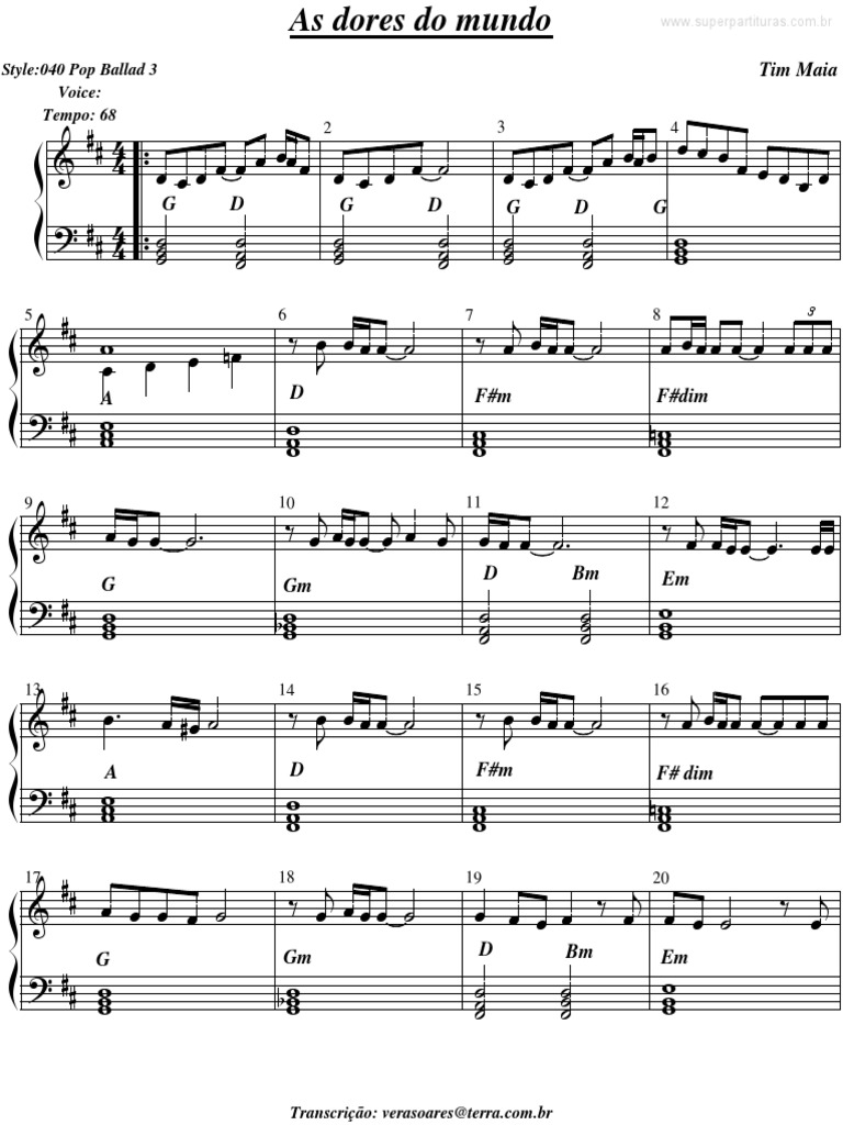 Partitura As Dores Do Mundo | PDF