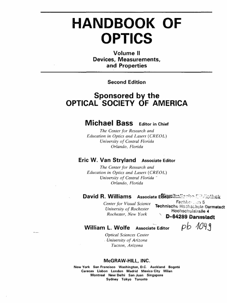 Handbook of Optics: Sponsored by The Optical Society of America | PDF ...