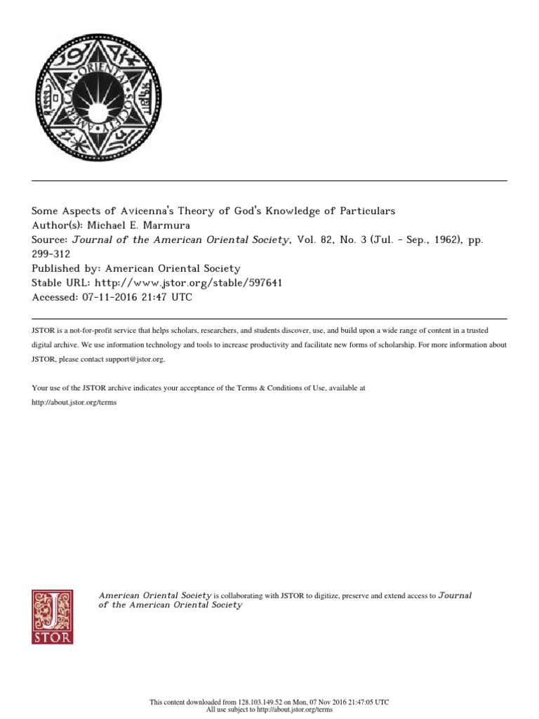 Some Aspects of Avicenna's Theory of God's Knowledge of Particulars ...